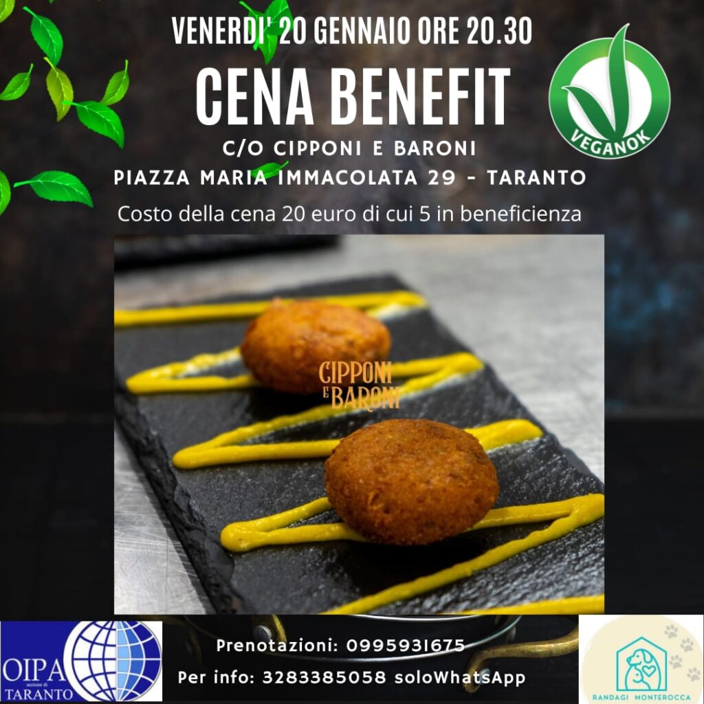 Serata benefit con cena vegana | CSV Taranto